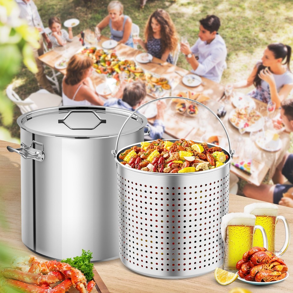 Commercial 64-100qt Turkey Fryer Pot Stainless Steel Crawfish Boiling ...