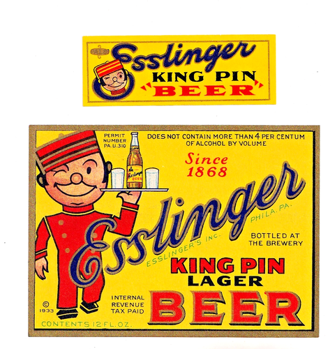 1933 ESSLINGER'S INC, PHILADELPHIA KING PIN LAGER BEER U-PERMIT IRTP ...