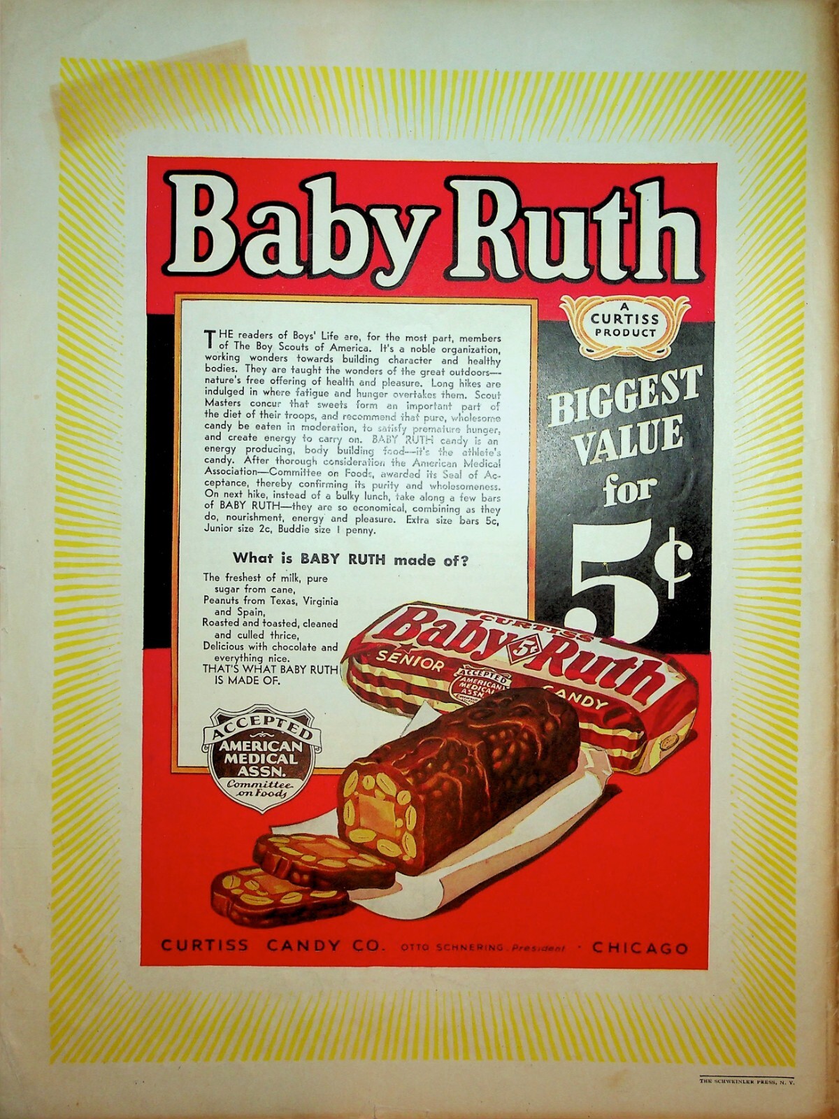 Original Curtiss Baby Ruth Ad: Candy Bar; Accepted American Medical ...