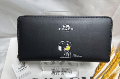 Coach F53773 Snoopy Long Zip Around Wallet OUTLET Leather Black ...
