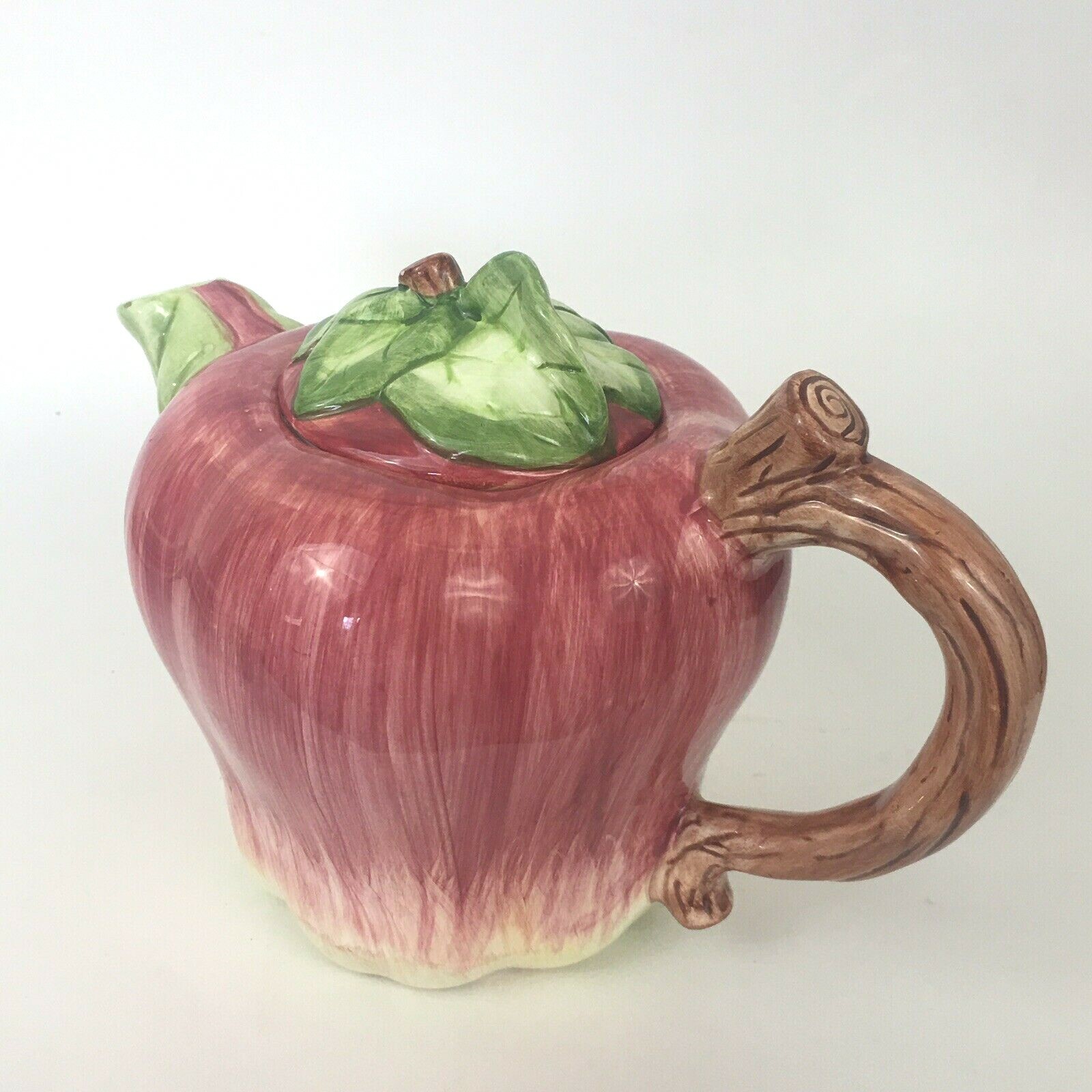 Apple Theme Tea Pot Lid Handle Home Decor Retro Pink Red Green 6”T X 9. ...