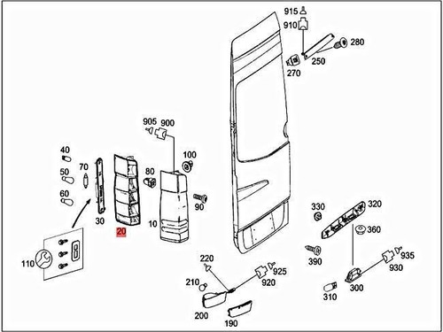 Genuine MERCEDES 906 5-t Box Bus Tail Light Rear Lamp Housing Left ...