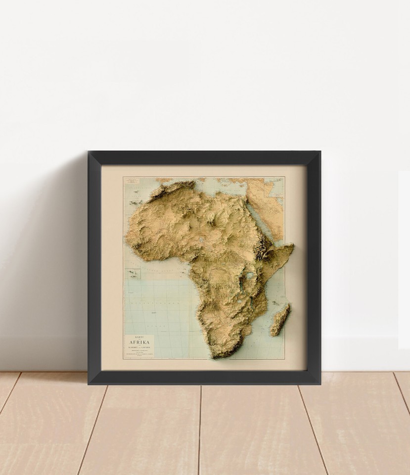 Africa Map, Africa 2D Relief Map, Africa Vintage Map - 2D Flat Print | eBay
