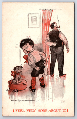Father w/ Cane & Pipe, Little Boy w/ Dog Crying, Sore About It, 1910s ...