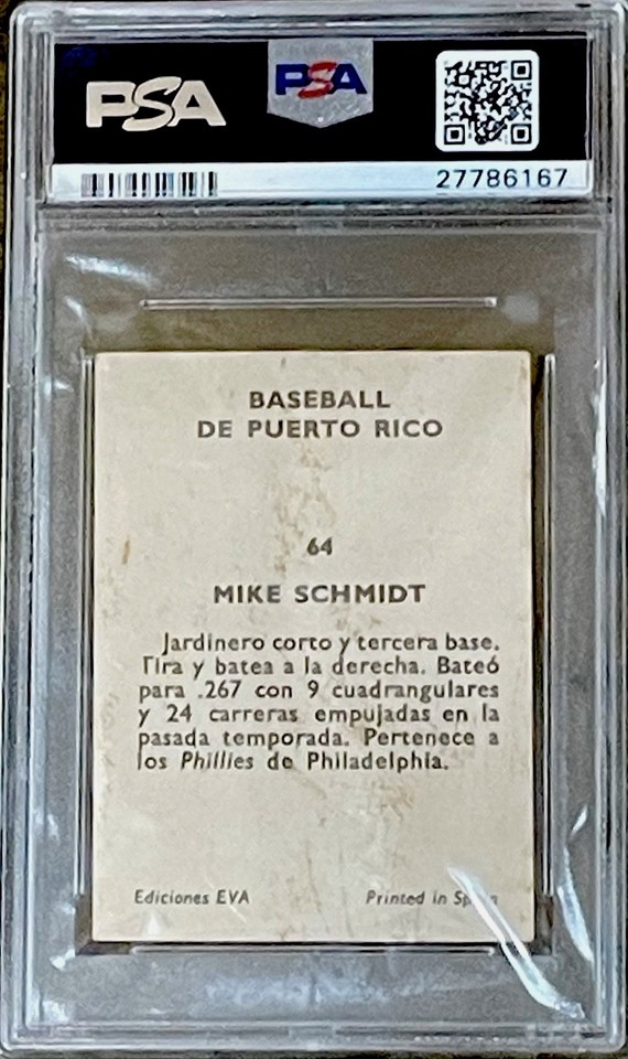 Rare 1972 Mike Schmidt Puerto Rico Sticker Pre-ROOKIE RC PSA 4 Low Pop ...