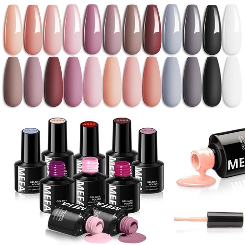 MEFA 12 Colors Gel Nail Polish Set, Purple Burgundy Red Brown 3-DModern ...