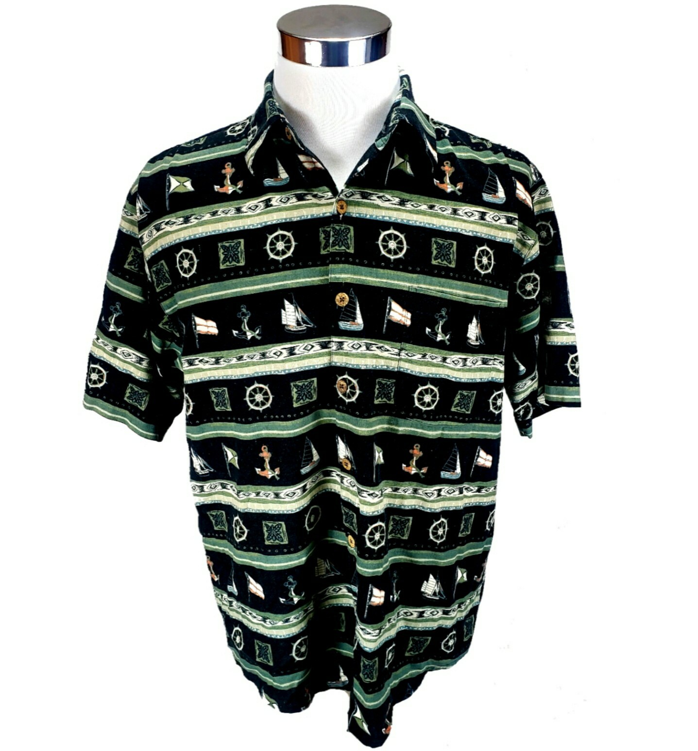 Mens Summa Boat Print Button Shirt, Large, 70% Silk, 30% Cotton | eBay