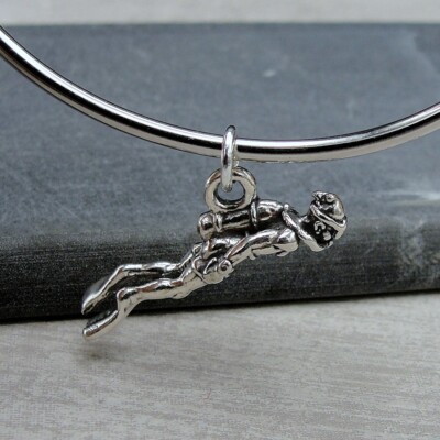 925 Sterling Silver Scuba Diver Charm - Snorkel Charm - Deep Sea Diver ...