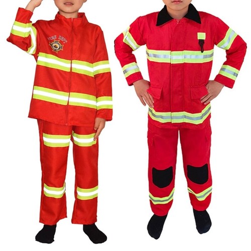 Kids Firefighter Costume Set Includes Coat and Pants Halloween Firemen ...