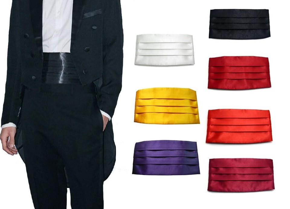 Men's Solid Multi-color Silk Cumberbund One Size Bright Red | eBay