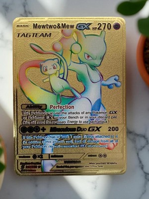 Mewtwo & Mew GX Rainbow Gold Metal Pokemon Card Collectible Gift ...