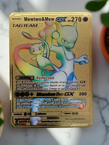 Mewtwo & Mew GX Rainbow Gold Metal Pokemon Card Collectible Gift ...