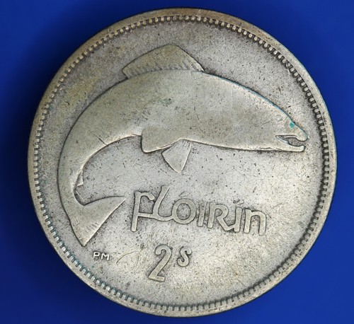 1930 Ireland Eire Irish Florin /Two Shillings coin, 75% silver, Salmon ...