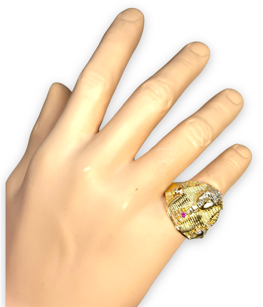 27 MM LONG EGYPTIAN PHARAOH KING TUT TUTANKHAMUN RING REAL 10K YELLOW ...