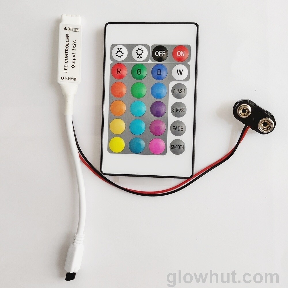 5050 RGB LED strip mini controller 9V battery connector IR RF remote ...