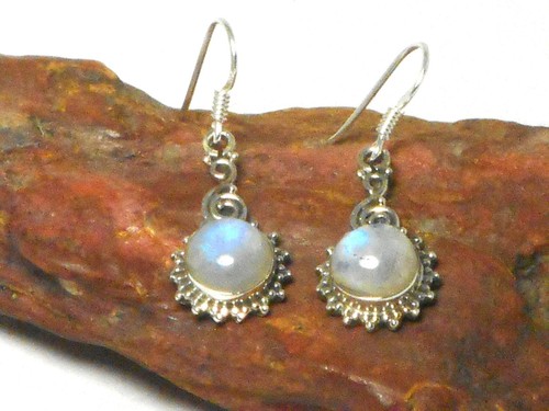 Fiery Round MOONSTONE Sterling Silver 925 Gemstone EARRINGS - Gift ...