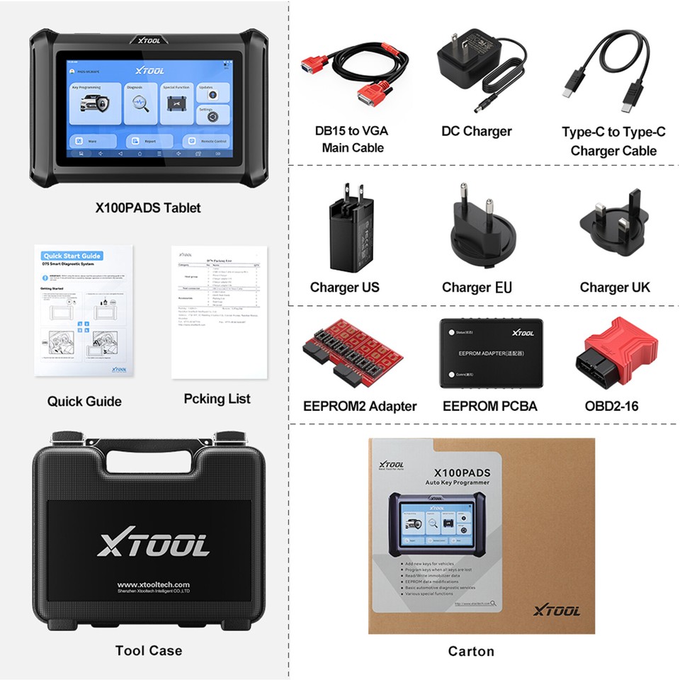 XTOOL X100 PADS IMMO Key Fob Programming Full System Car Diagnostic ...