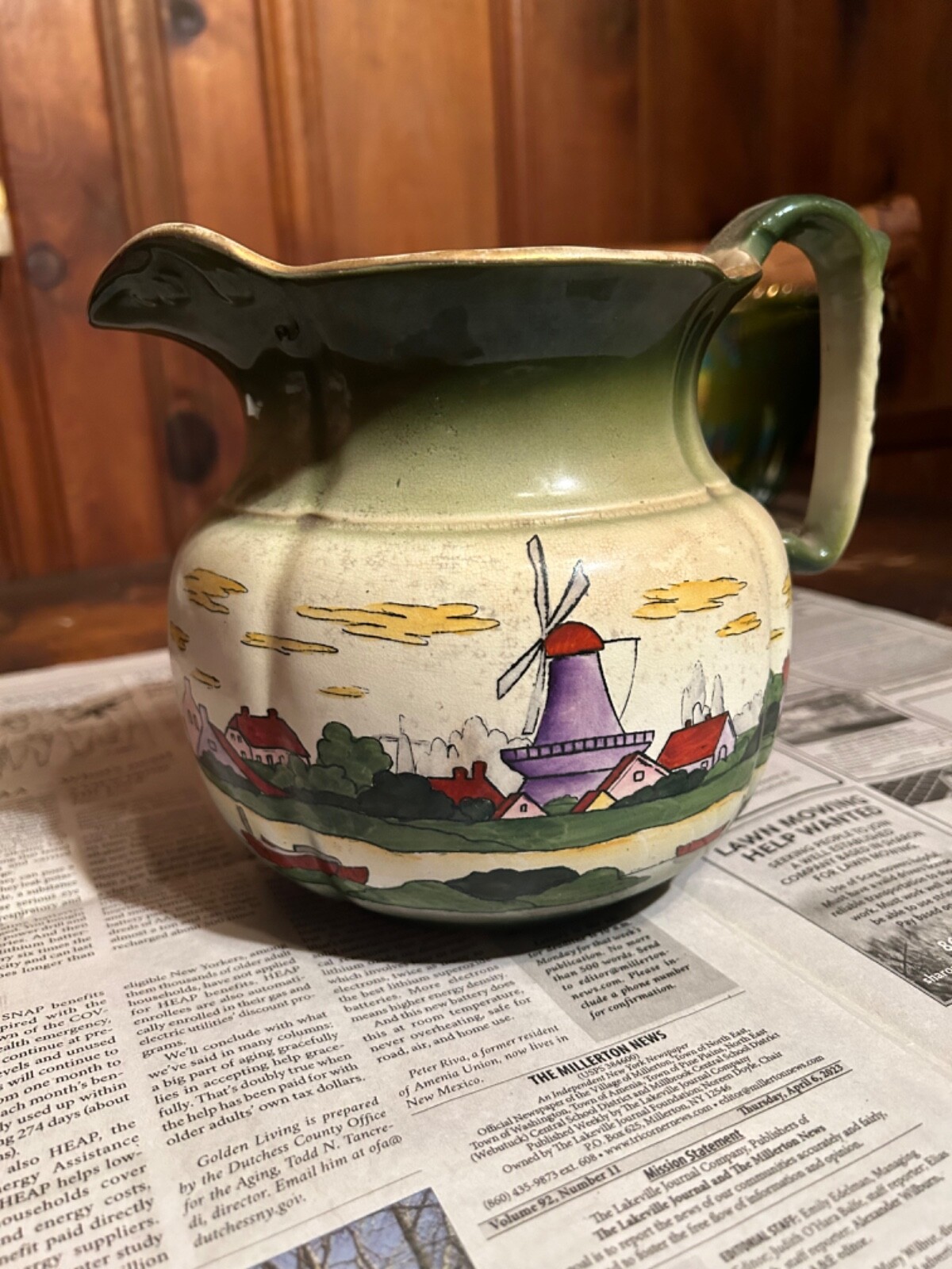 Rare Antique Haynes Ware Hand Painted Holland Sunset Pitcher Made In ...