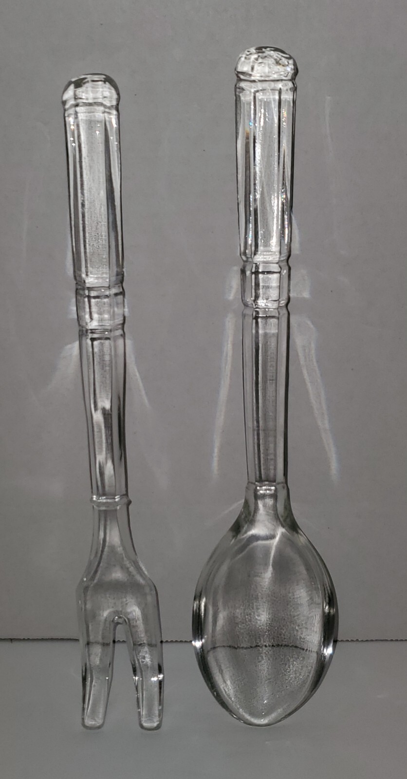 Clear Glass Serving Utensil Set Of 2 Pcs Spoon & 2 Prong Fork Vintage ...