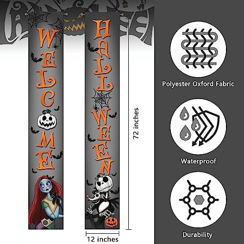 Welcome Halloween Jack Skellington Porch Banner Sign, Spooky Spooky ...