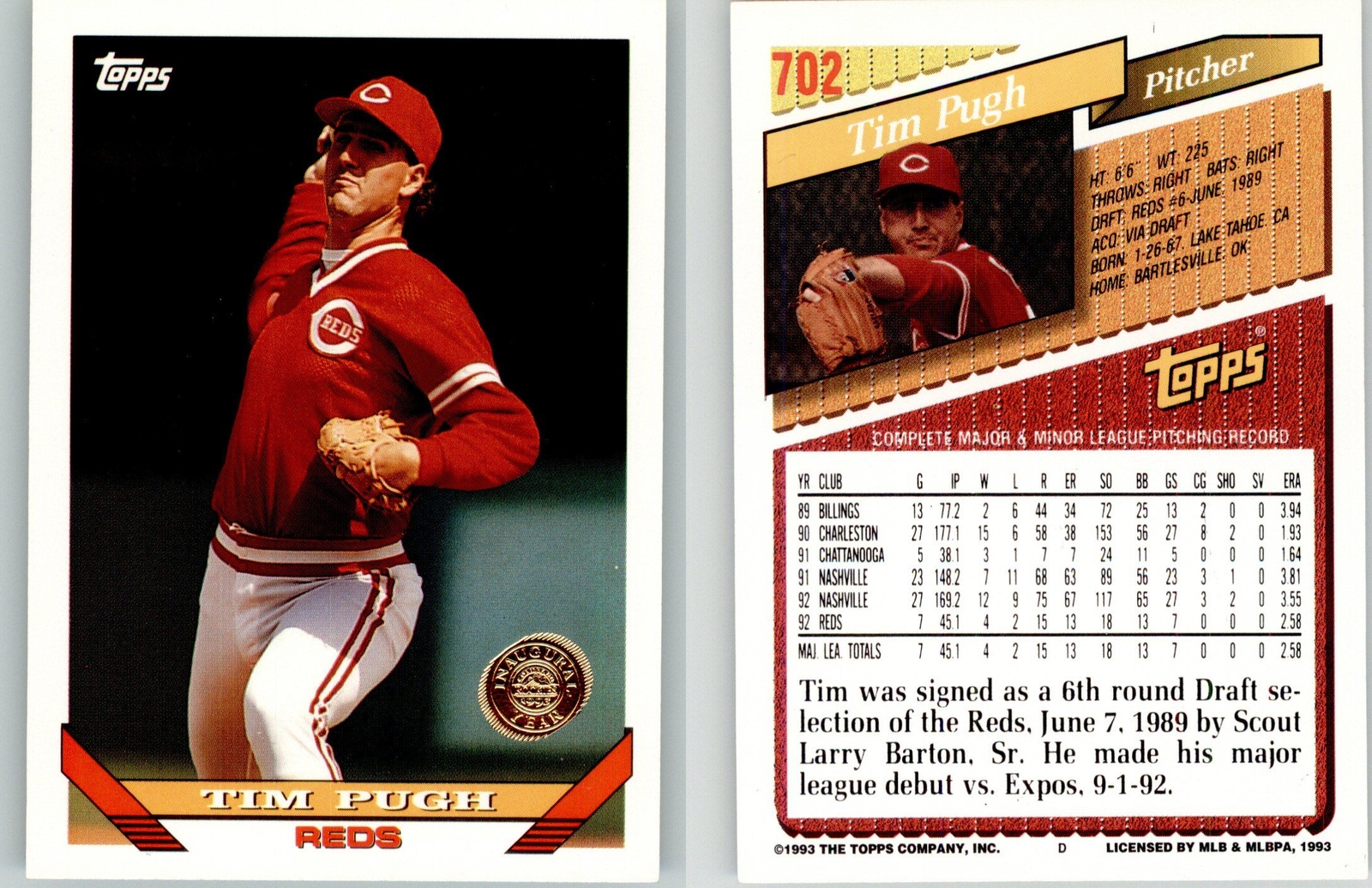 Tim Pugh 1993 Topps Inaugural Rockies Stamped #702 Reds | eBay