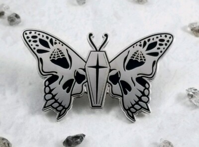 VAMPIRE PIN, Skull Moth Pin Coffin Pin Skull Pin Deathshead Pin Deaths ...
