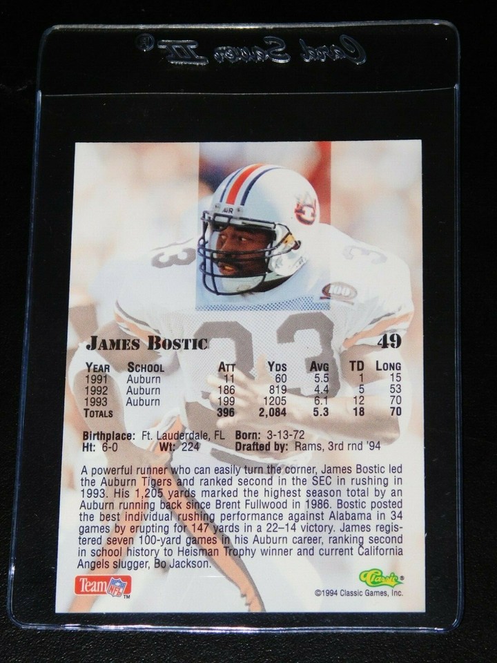 1994 CLASSIC GOLD NFL DRAFT JAMES BOSTIC ROOKIE CARD #49 (Near-Mint) | eBay
