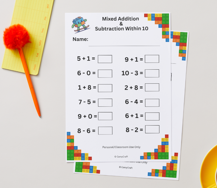 A4 KS1 Mixed Addition & Subtraction 0–10 Maths Worksheets x10 | eBay UK