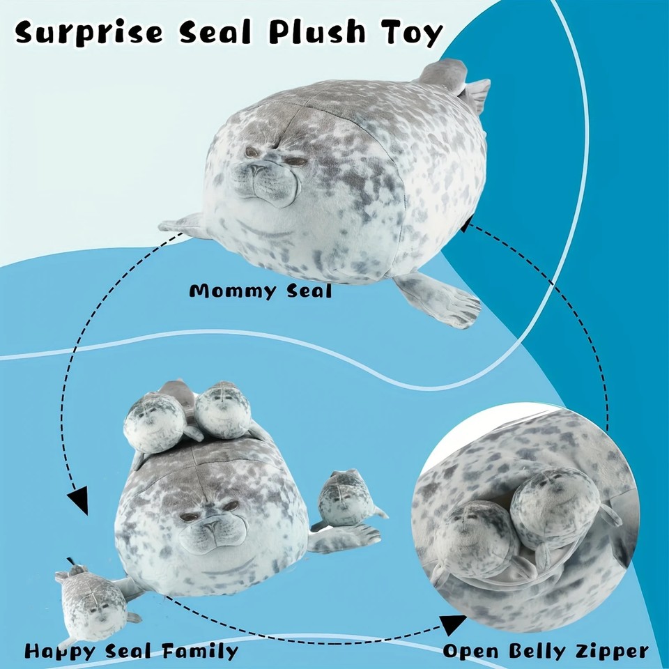 Chubby Blob Seal Pillow Cute Seal Plush with 4 Baby Seal Plushies in ...