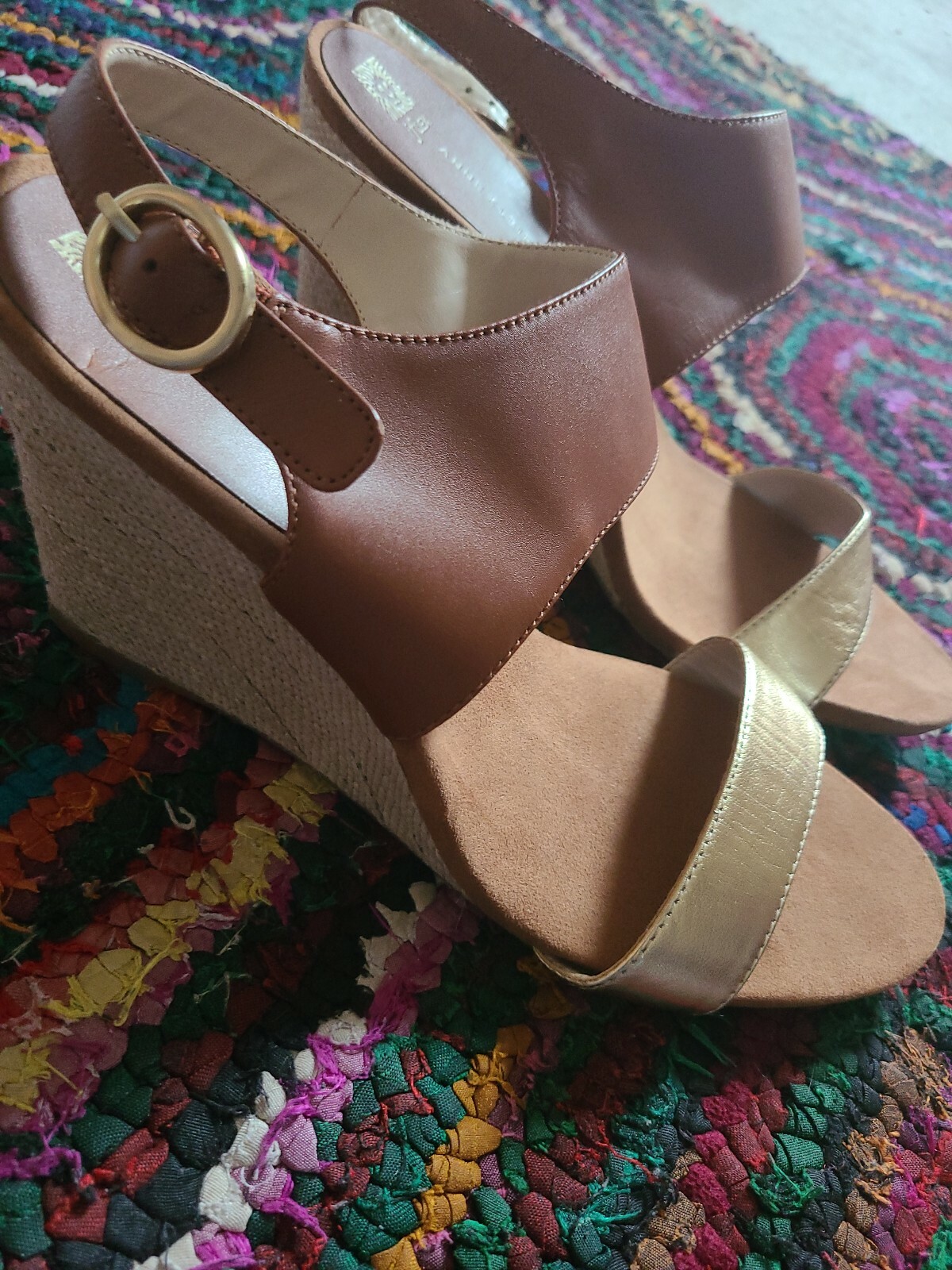 ANNE KLEIN IFLEX TAN WEDGE SANDALS SIZE 10M | eBay