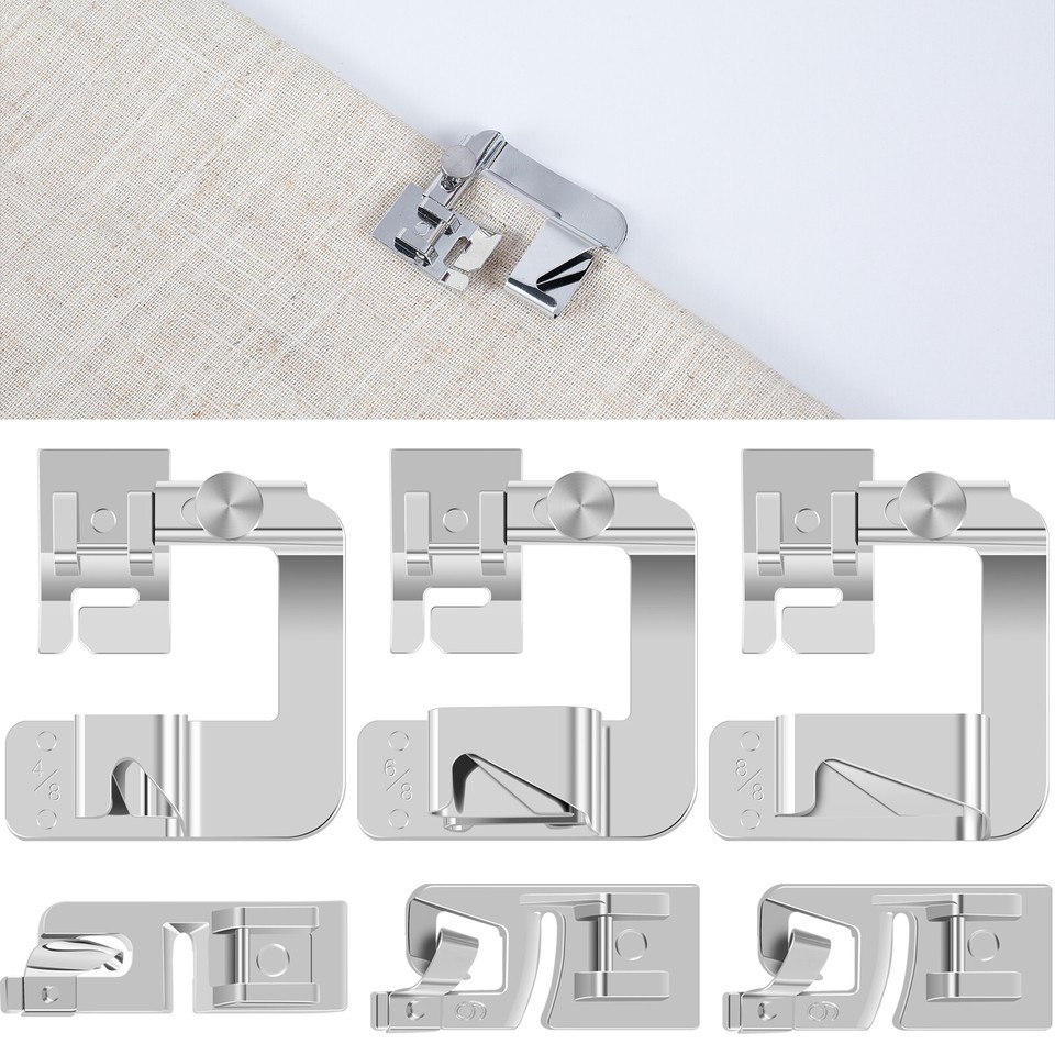 6Pcs Hemming Foot Kit Metal Sew Rolled Hem Presser Foot Set Wide Rolled ...