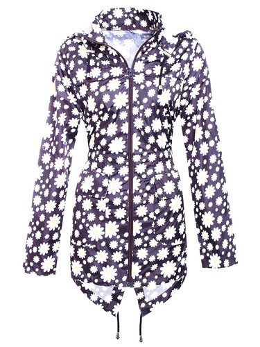 LADIES WATERPROOF WINDPROOF RAIN COAT nautical daisy kagool Navy blue ...