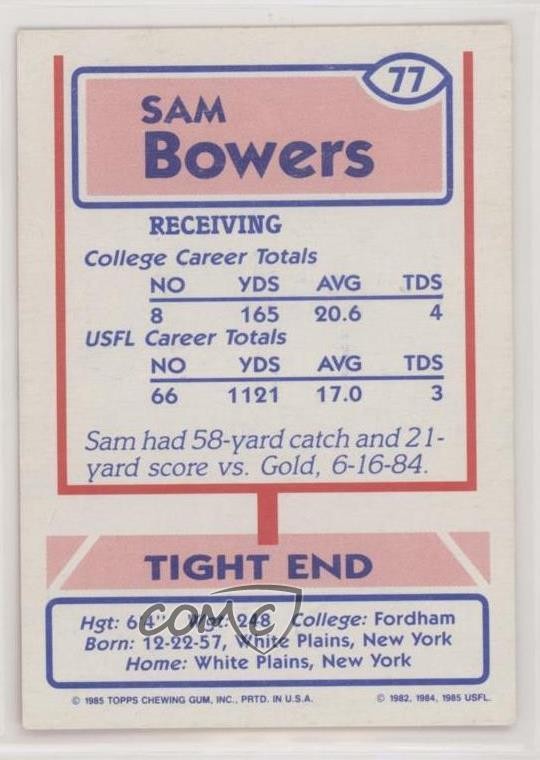 1985 Topps USFL Sam Bowers #77 | eBay