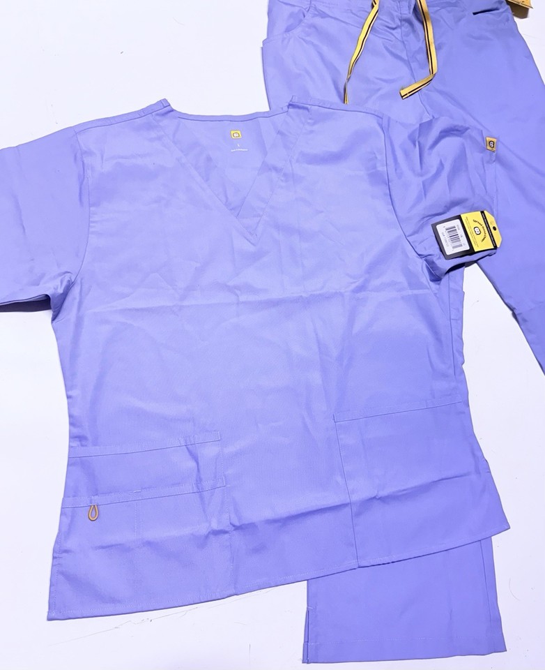 WonderWink Blue Scrub Set Top Bottoms Women’s Large New W Tags | eBay