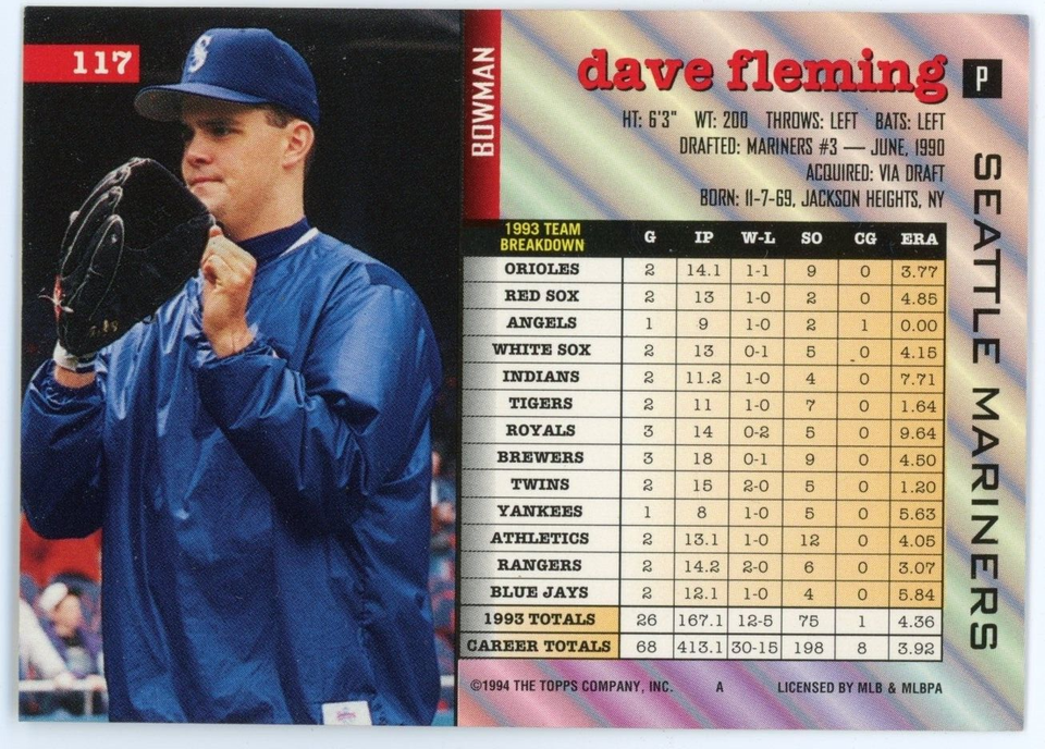 1994 Bowman Dave Fleming Card #117 | eBay