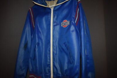 Vintage Datsun Blue Jacket Coat Racing 1970's Red white blue Stripe 54 ...