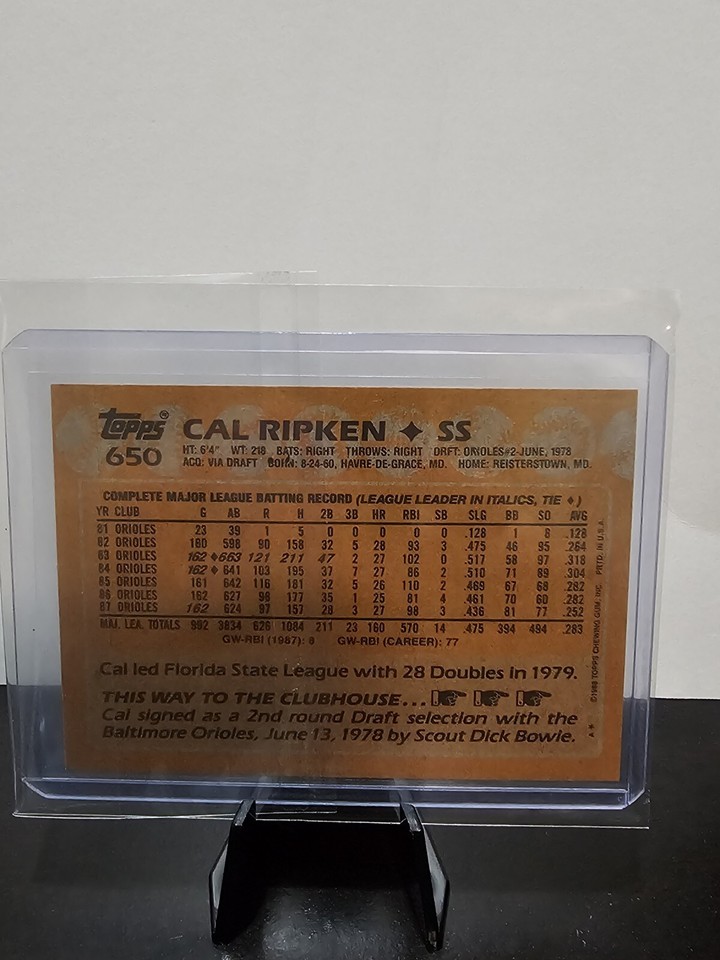 1988 Topps Baseball Cal Ripken 650 MISPRINT Card RARE Also Including ...