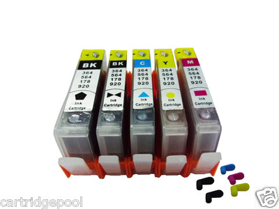 5 Refillable ink cartridge with chip for HP 564 XL OfficeJet 4620 4622 ...