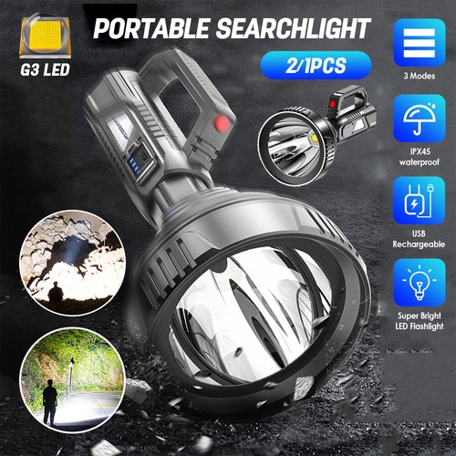 High Powered LED Searchlight Flashlight Super Bright Torch USB ...
