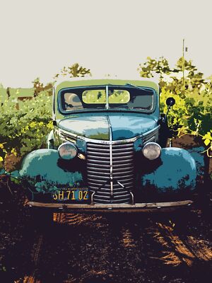 Decoration Poster.Antique vintage blue car.Wall art room interior ...