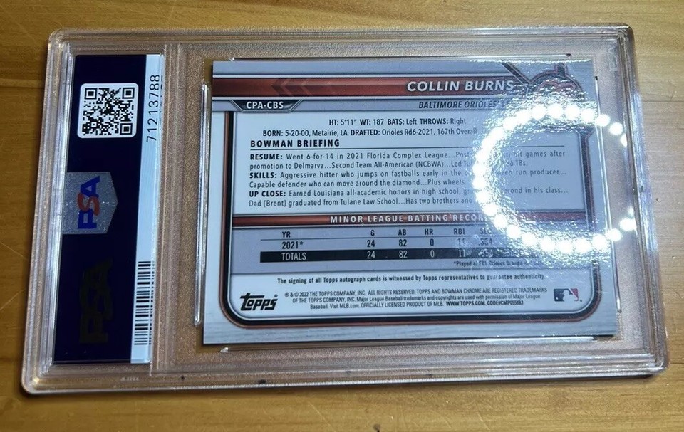2022 Bowman Chrome Prospect Auto #CPACBS Collin Burns PSA 10 /150 🔥 🔥 | eBay