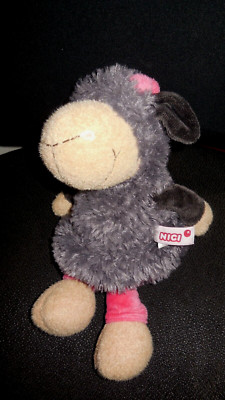 doudou peluche mouton fille gris noir noeud rose NICI 28cm | eBay