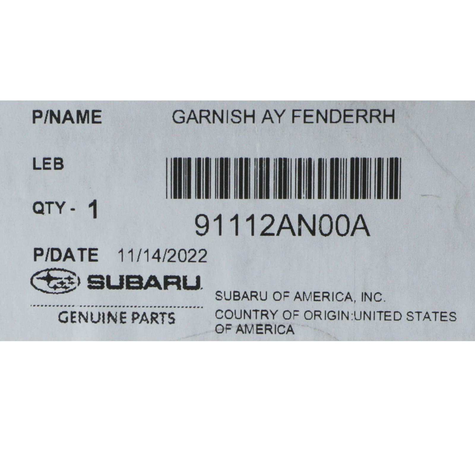 OEM NEW 2020-2022 Subaru Outback Wheel Opening Molding Passenger Side ...