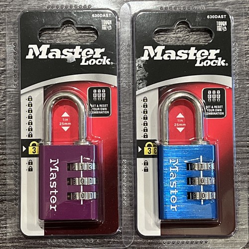 Lot Of 2 Master Lock Combination Lock 630DAST Purple Blue 1” Make Own ...