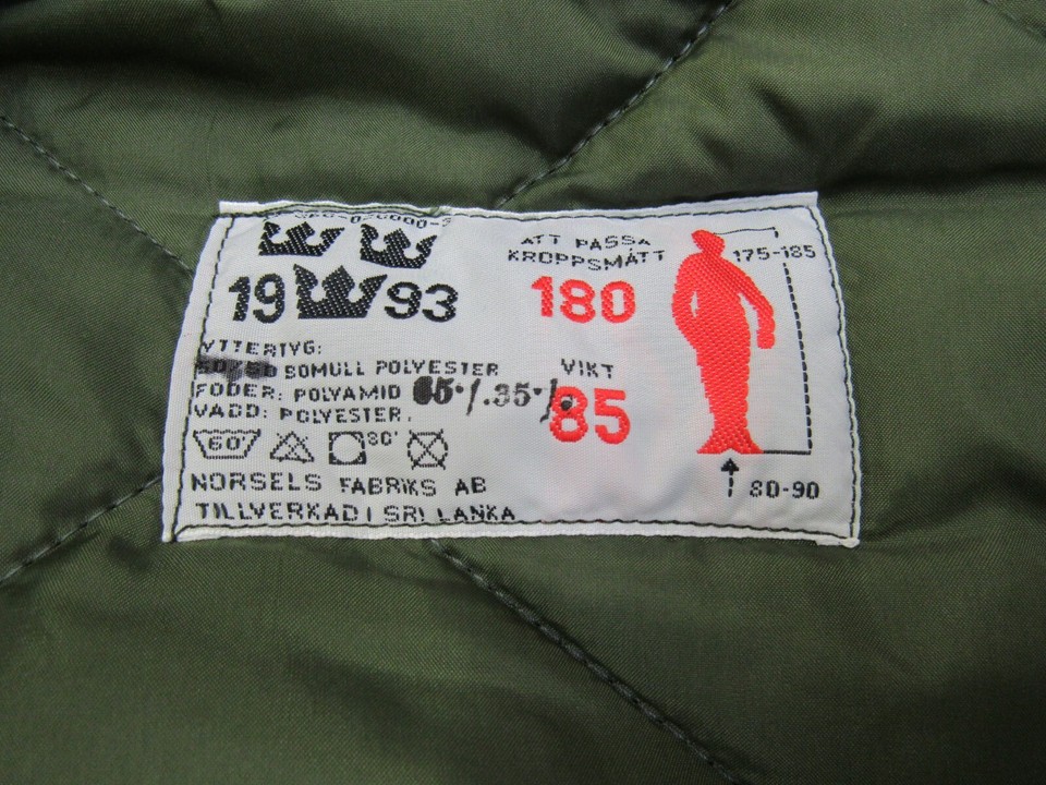 Swedish Army M90 Parka Insulated Winter Jacket Coat 1993 Siz 180/85 ...