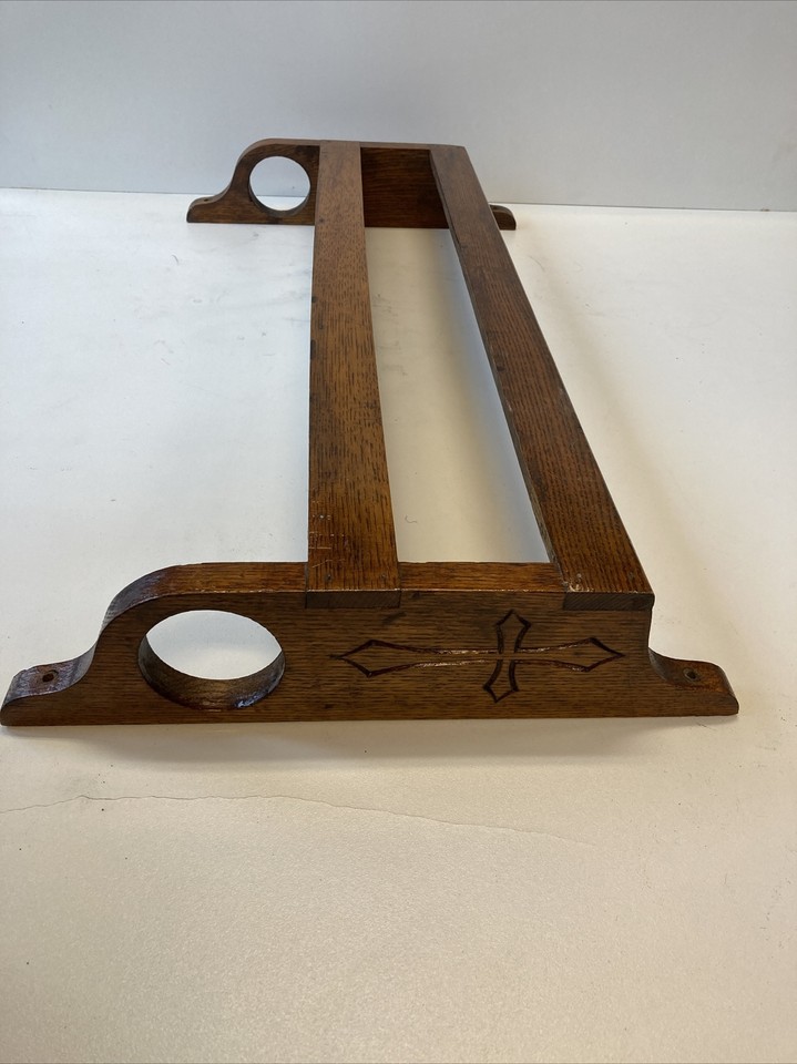 Antique Oak Church Pew Bible Rack Vtg Magazine Spice Shelf | eBay