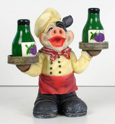 Adorable Pig Chef Display With Wine Bottle Salt/Pepper Shakers 3 Pc Set ...