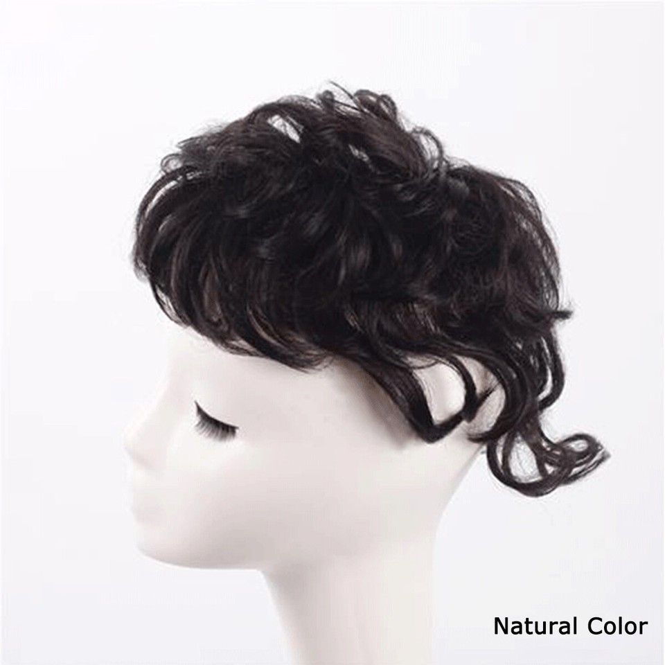 Women Short Curly Toupee 100% Human Hair Topper Clip in Hairpieces ...