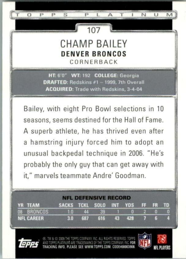 2009 Topps Platinum Football Card #107 Champ Bailey | eBay