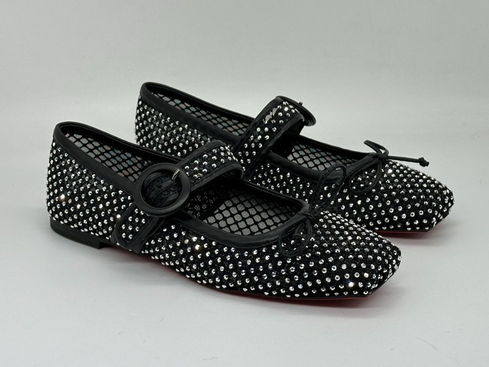 Christian Louboutin MAMASTRAPITINA Strass Crystal Mesh Ballerina Flat ...